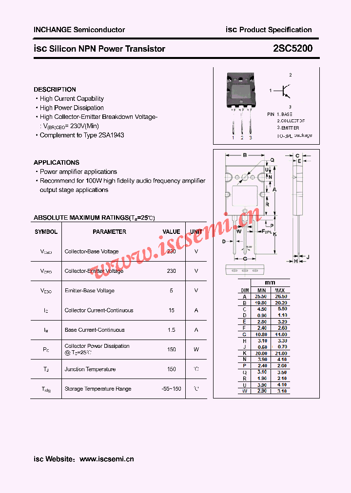 2SC5200_4353243.PDF Datasheet Download --- IC-ON-LINE
