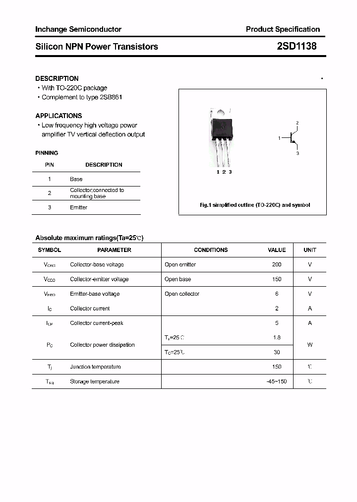 2SD1138_4361355.PDF Datasheet Download --- IC-ON-LINE