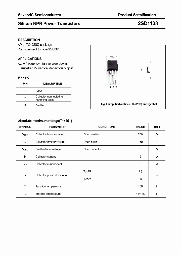 2SD1138_4406253.PDF Datasheet Download --- IC-ON-LINE