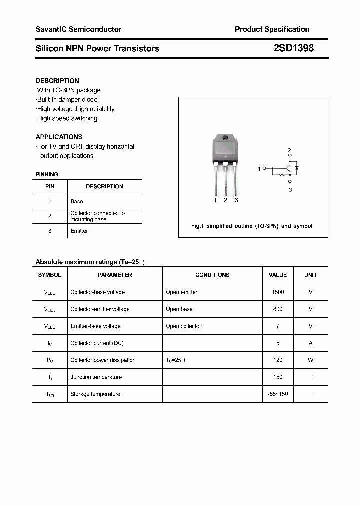 2SD1398_4411483.PDF Datasheet Download --- IC-ON-LINE