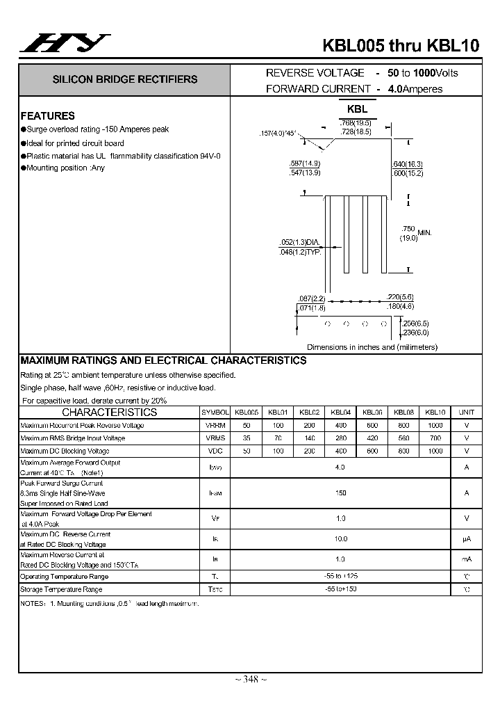 KBL005-KBL10_4504966.PDF Datasheet Download --- IC-ON-LINE