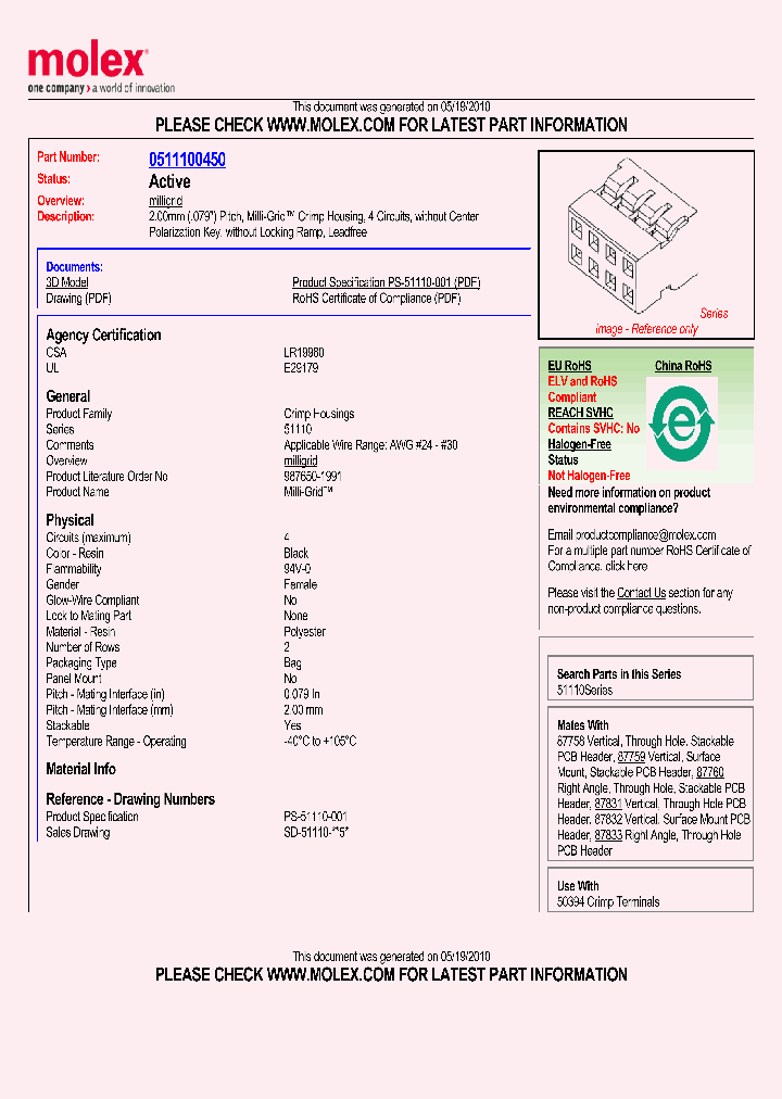 51110-0450_4873525.PDF Datasheet Download --- IC-ON-LINE