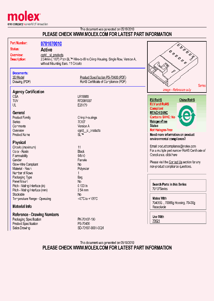 70107-0010_4891301.PDF Datasheet Download --- IC-ON-LINE
