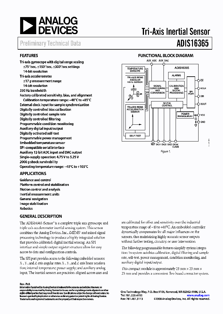 ADIS16365_4575155.PDF Datasheet Download --- IC-ON-LINE