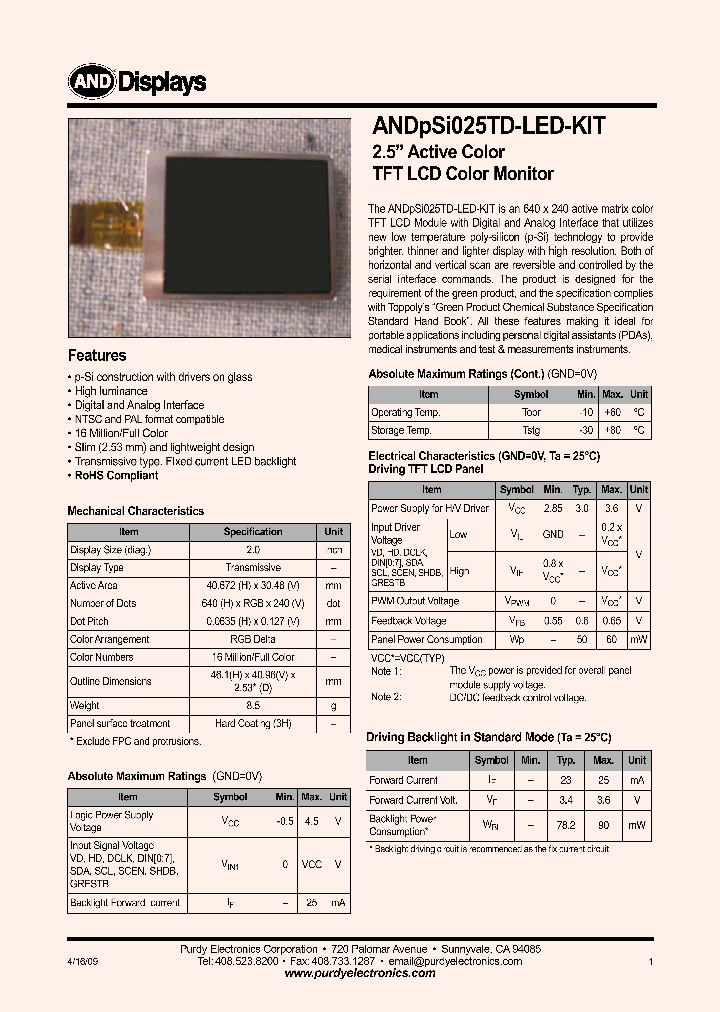 ANDPSI025TD-LED_4428351.PDF Datasheet Download --- IC-ON-LINE