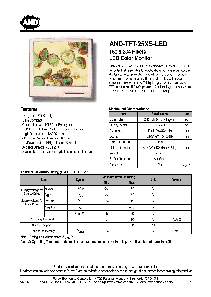 AND-TFT-25XS-LED_4566820.PDF Datasheet Download --- IC-ON-LINE