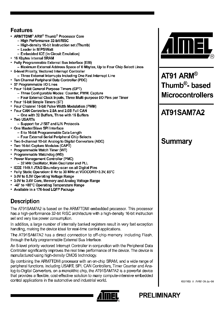 AT91SAM7A20407_4220845.PDF Datasheet Download --- IC-ON-LINE