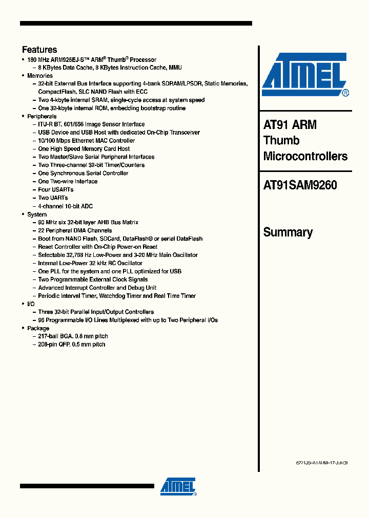 AT91SAM9260B-CU_4537703.PDF Datasheet Download --- IC-ON-LINE