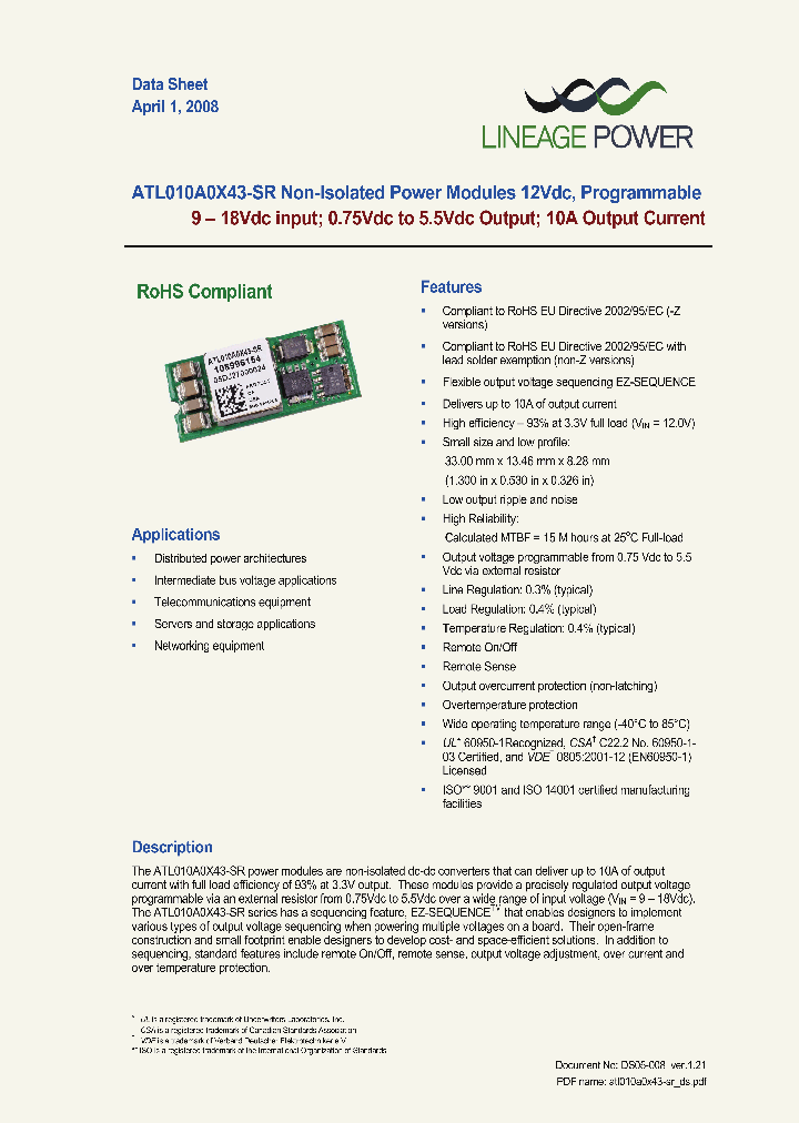 ATL010A0X43-SR_4572222.PDF Datasheet Download --- IC-ON-LINE