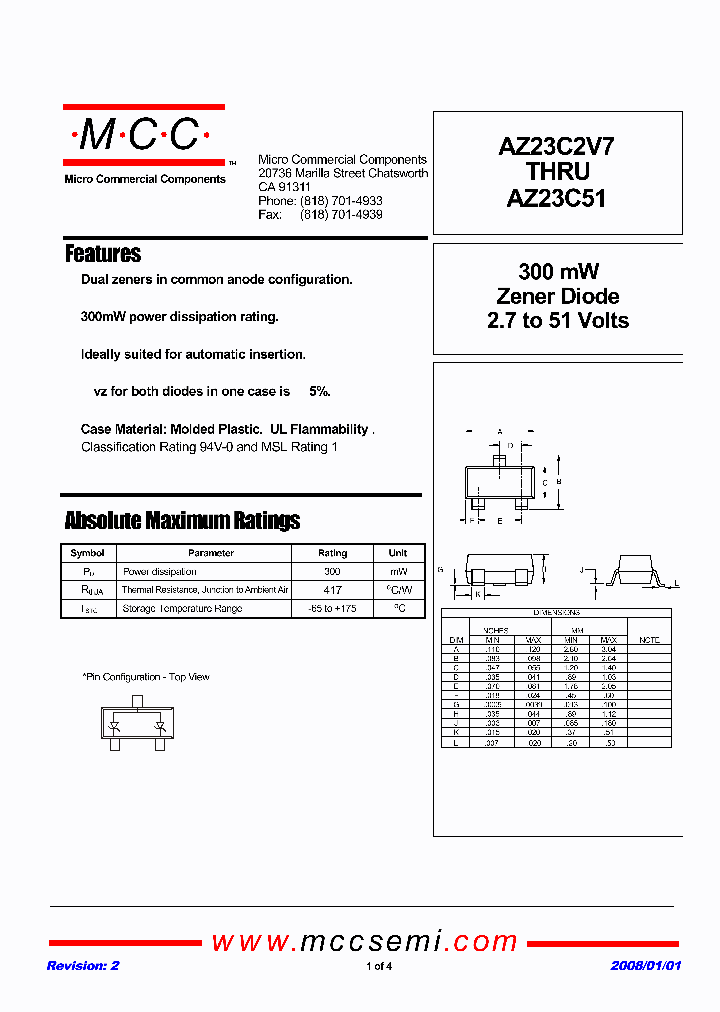 AZ23C2V7_4844000.PDF Datasheet Download --- IC-ON-LINE