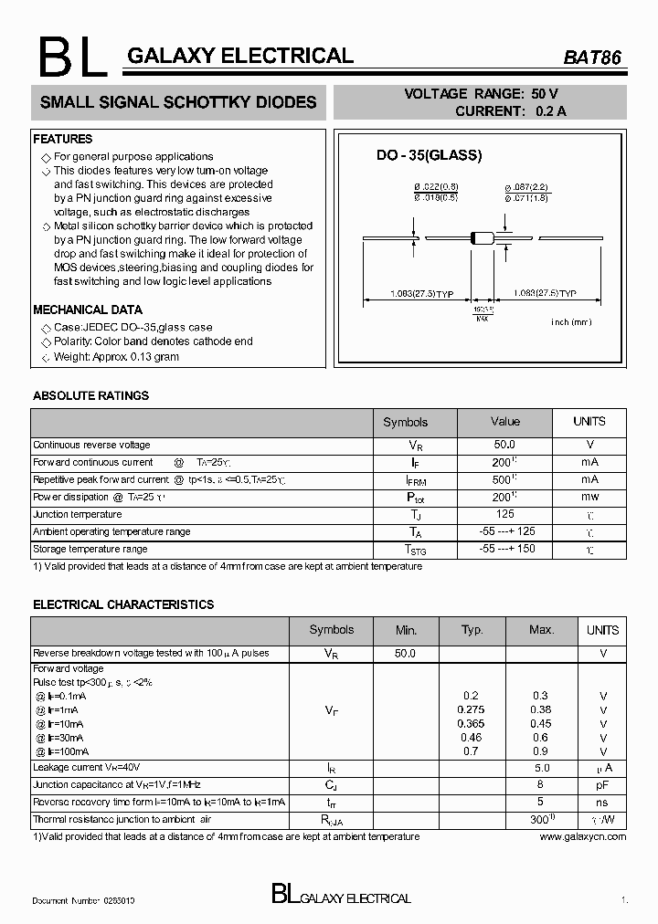 BAT86_4529636.PDF Datasheet Download --- IC-ON-LINE