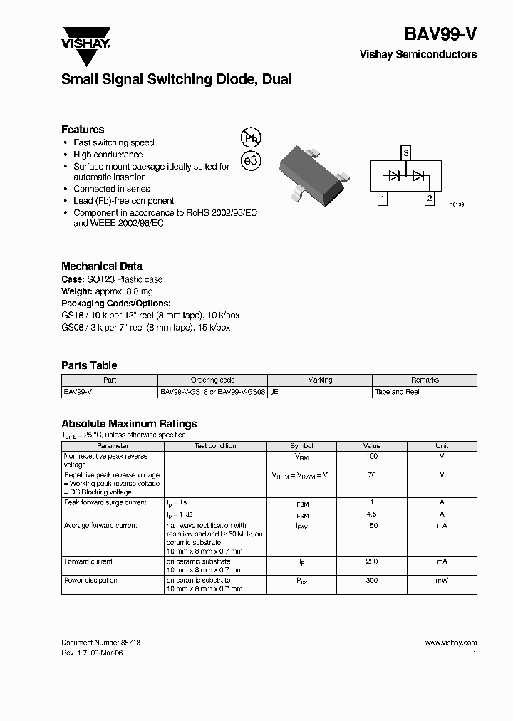 BAV99-V_4403933.PDF Datasheet Download --- IC-ON-LINE