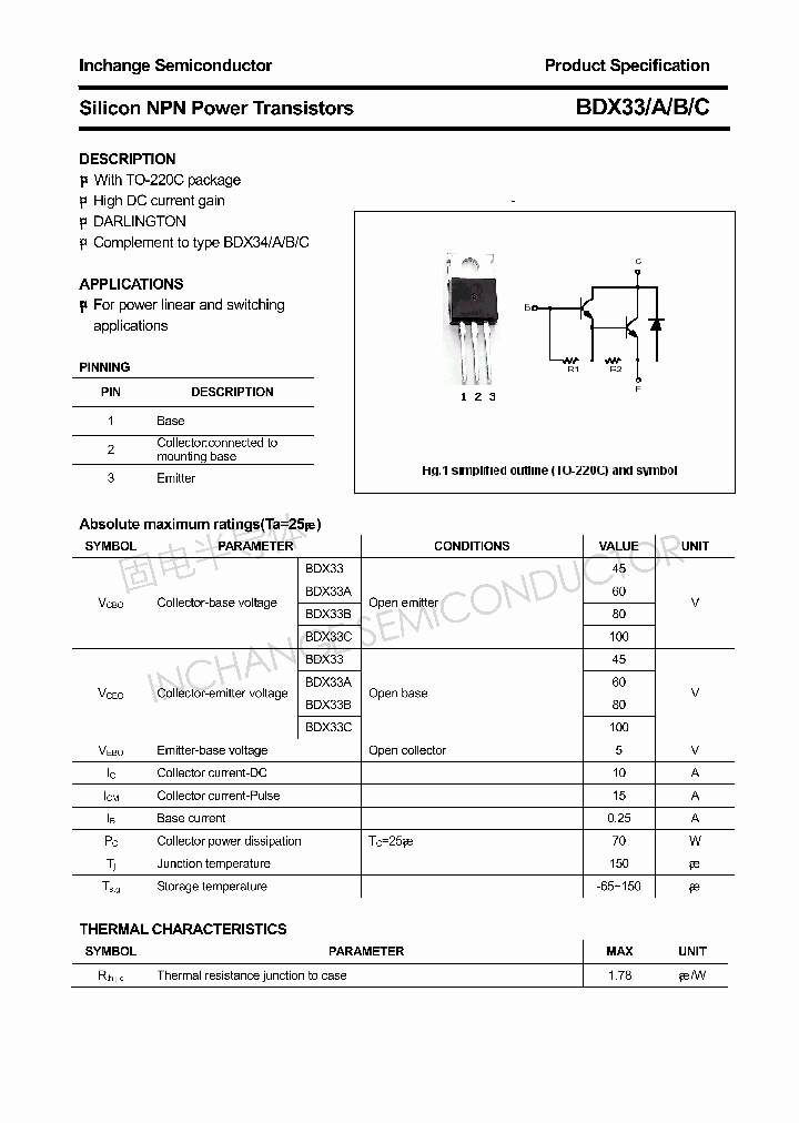 BDX33_4304892.PDF Datasheet Download --- IC-ON-LINE
