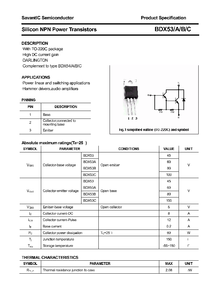 BDX53A_4721591.PDF Datasheet Download --- IC-ON-LINE