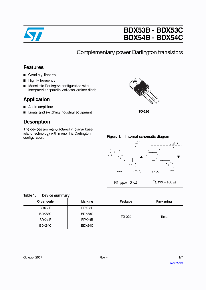 BDX53B07_4244468.PDF Datasheet Download --- IC-ON-LINE
