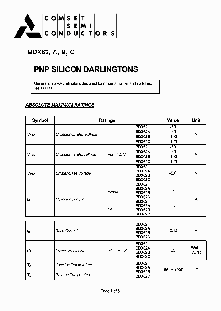 BDX62C_4691386.PDF Datasheet Download --- IC-ON-LINE
