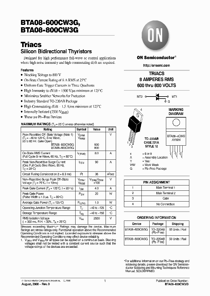 BTA08-800CW3G_4851677.PDF Datasheet Download --- IC-ON-LINE
