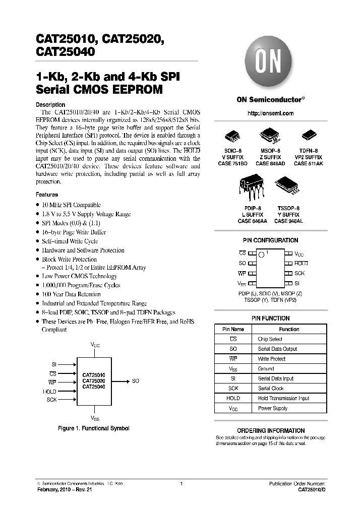 CAT25010_4623238.PDF Datasheet Download --- IC-ON-LINE