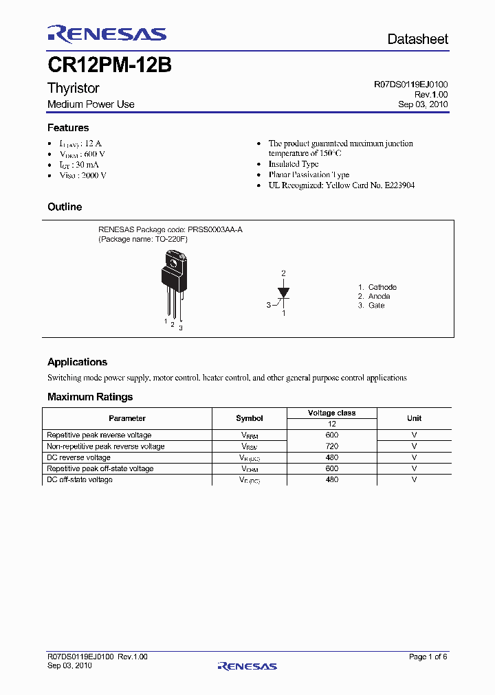 CR12PM-12B-A8_4862929.PDF Datasheet Download --- IC-ON-LINE