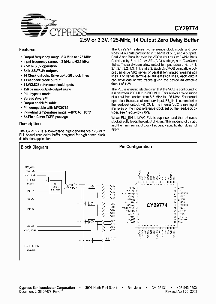 CY29774_4388726.PDF Datasheet Download --- IC-ON-LINE