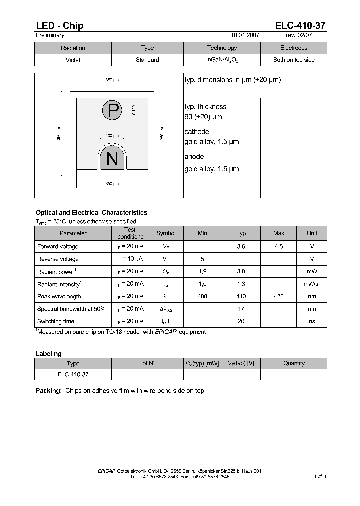 ELC-410-37_4923539.PDF Datasheet Download --- IC-ON-LINE