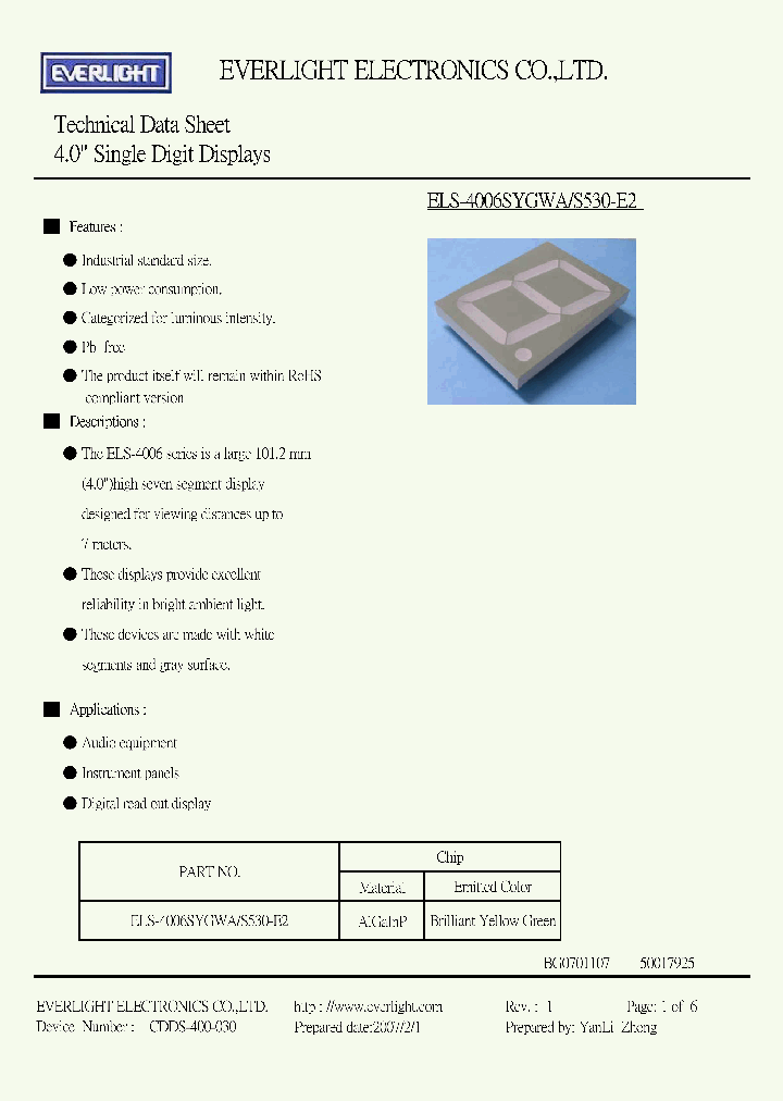 ELS-4006SYGWA_4463749.PDF Datasheet Download --- IC-ON-LINE