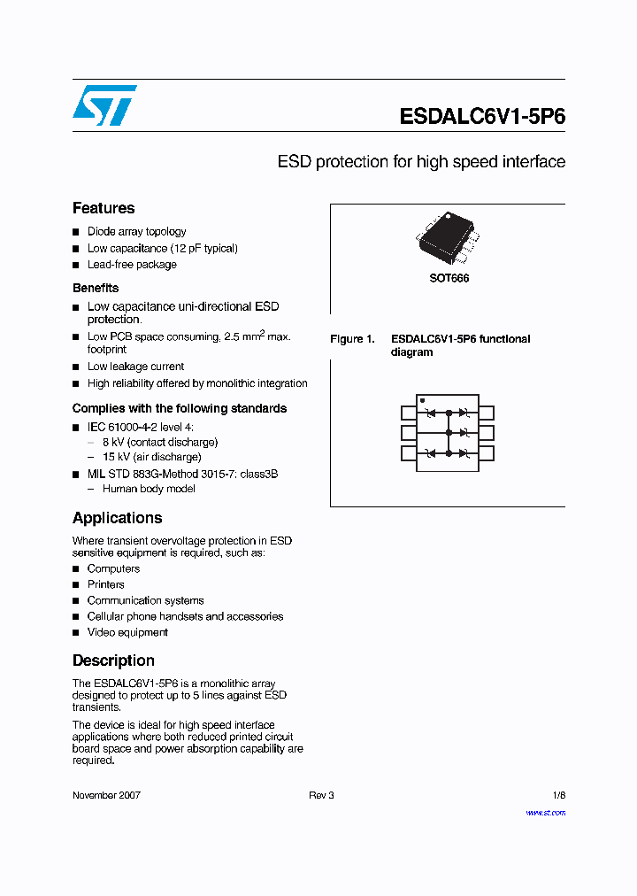 ESDALC6V1-5P6_4219337.PDF Datasheet Download --- IC-ON-LINE