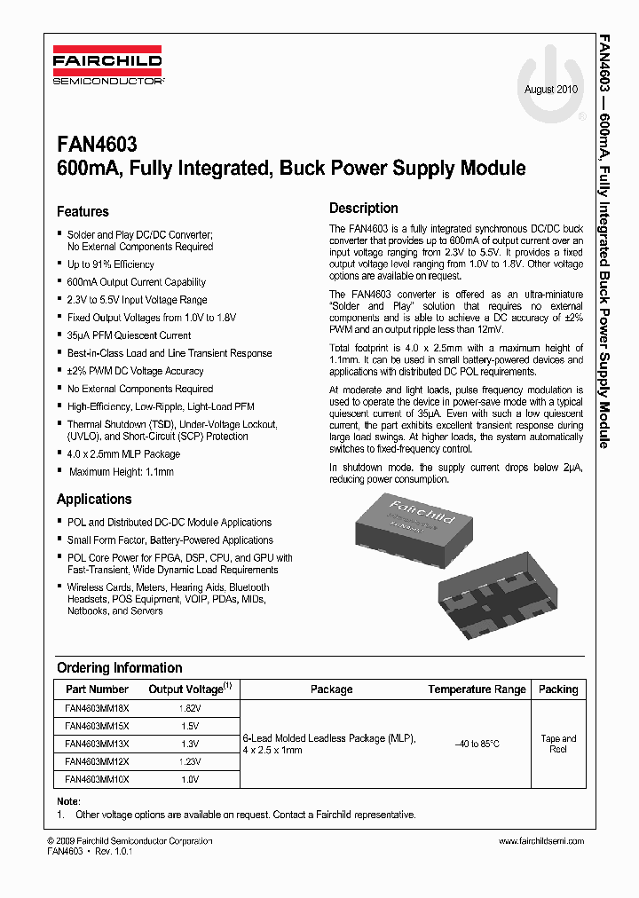 FAN4603_4871926.PDF Datasheet Download --- IC-ON-LINE