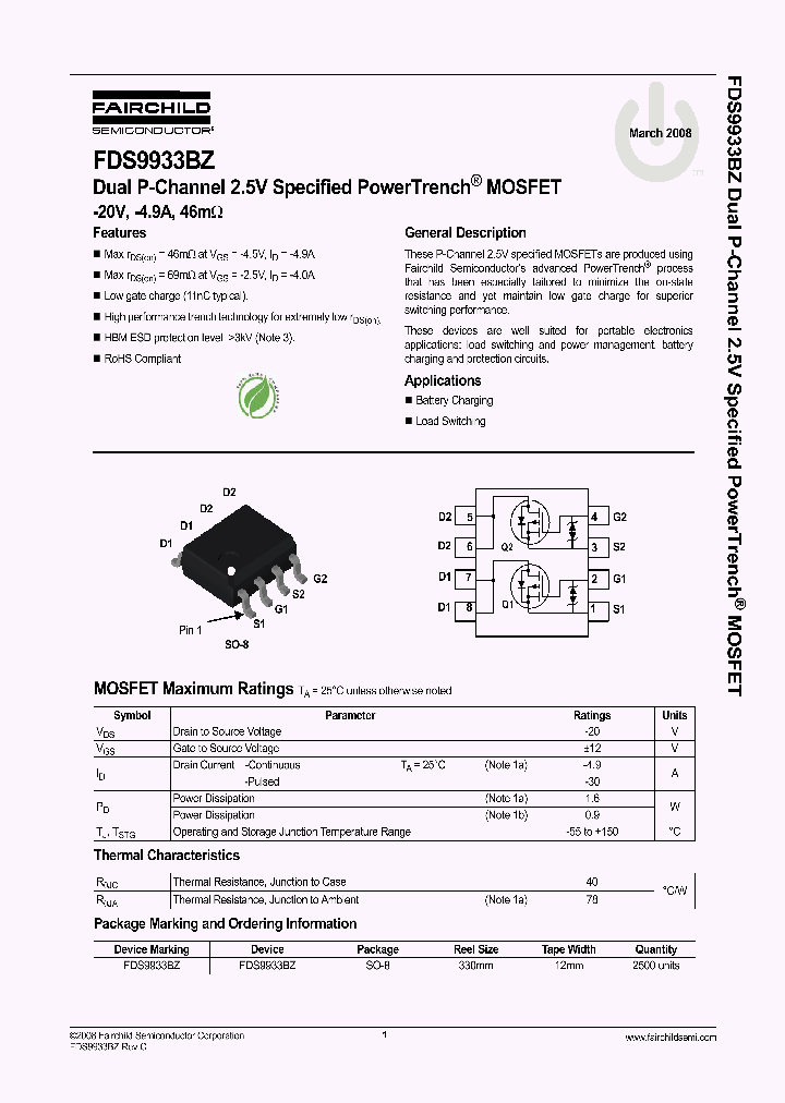 FDS9933BZ_4231194.PDF Datasheet Download --- IC-ON-LINE