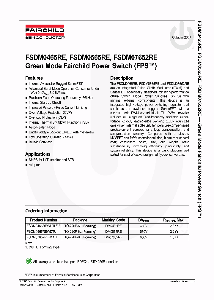 FSDM0565REWDTU_4235684.PDF Datasheet Download --- IC-ON-LINE