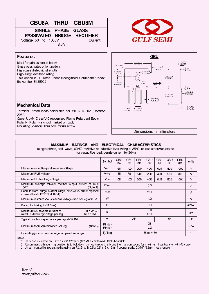 GBU8A_4619092.PDF Datasheet Download --- IC-ON-LINE