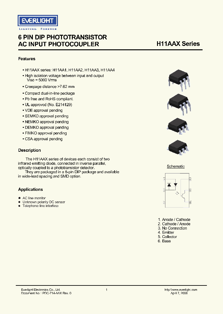 H11AA1_4191624.PDF Datasheet Download --- IC-ON-LINE