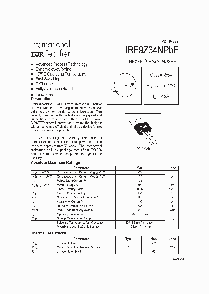 IRF9Z34NPBF_4166538.PDF Datasheet Download --- IC-ON-LINE