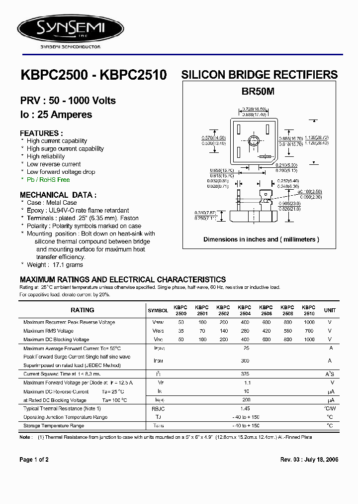 KBPC2508_4778279.PDF Datasheet Download --- IC-ON-LINE