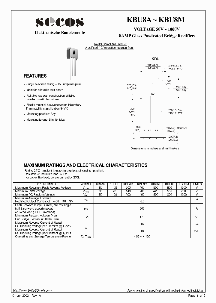 KBU8K_4505806.PDF Datasheet Download --- IC-ON-LINE