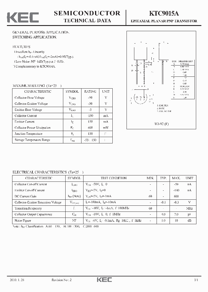 KTC9015A_4521986.PDF Datasheet Download --- IC-ON-LINE