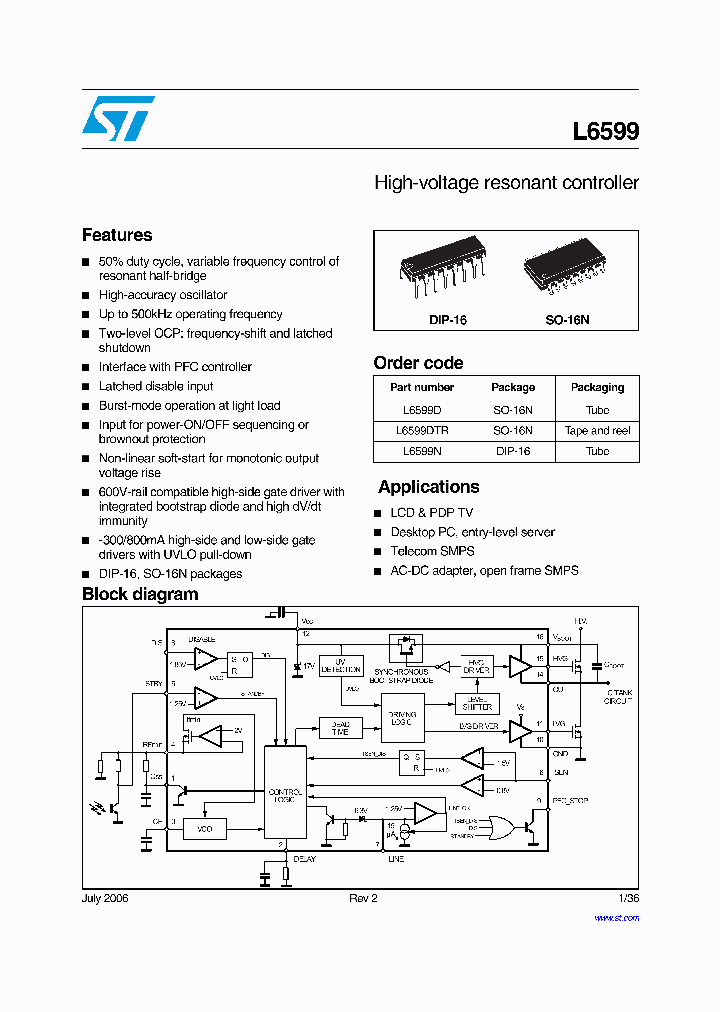 L6599_4574813.PDF Datasheet Download --- IC-ON-LINE