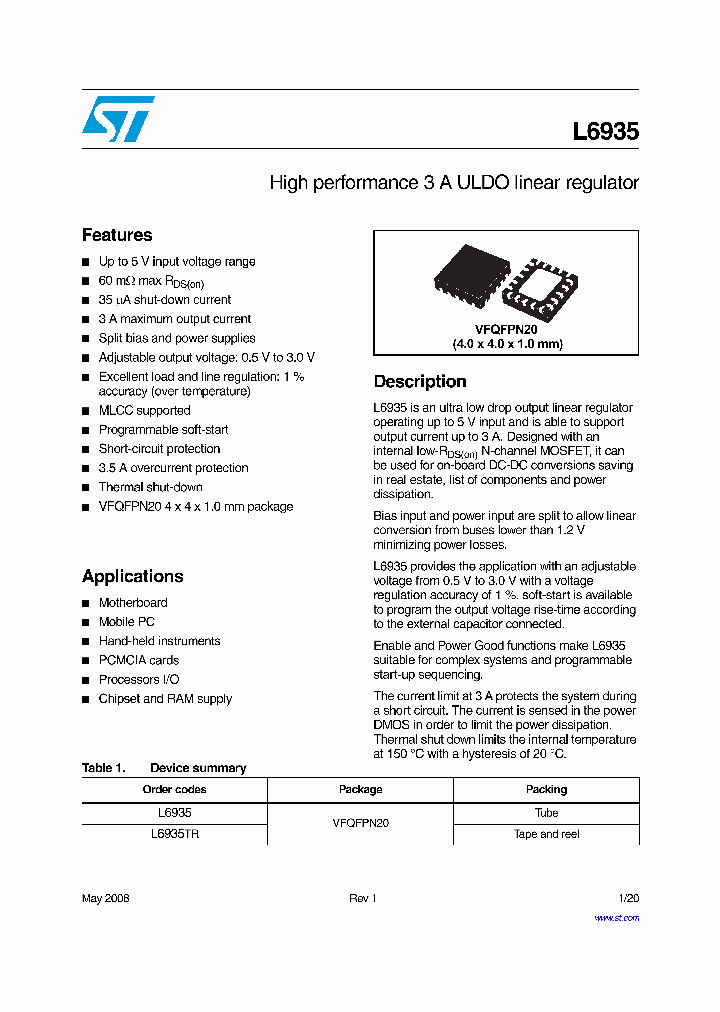 L6935TR_4309337.PDF Datasheet Download --- IC-ON-LINE