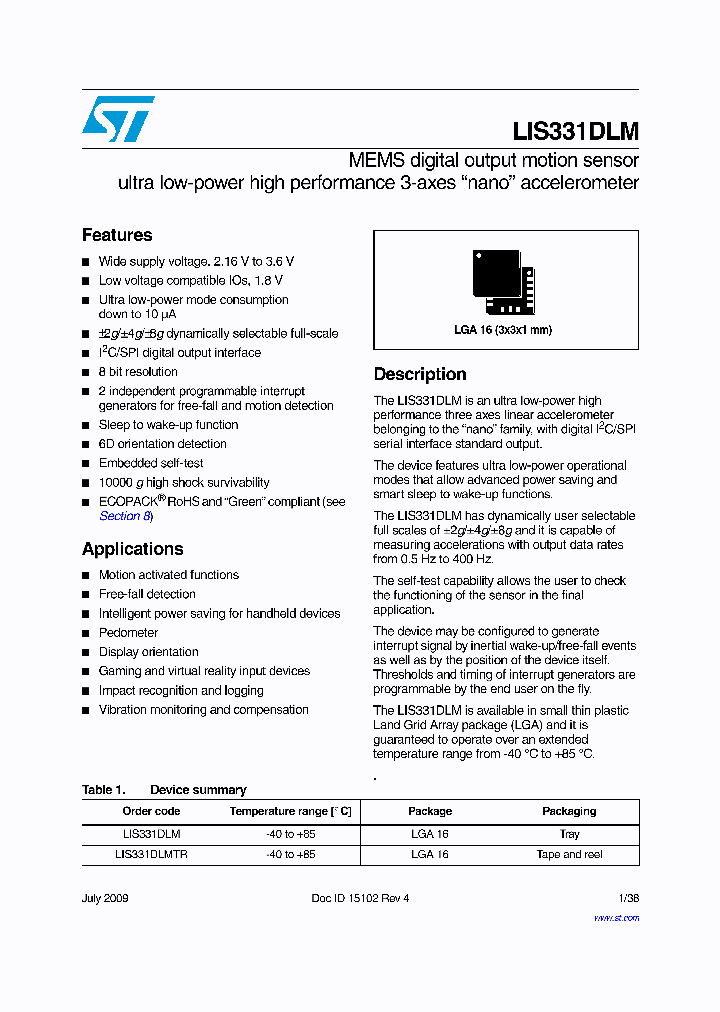 LIS331DLM_4902920.PDF Datasheet Download --- IC-ON-LINE