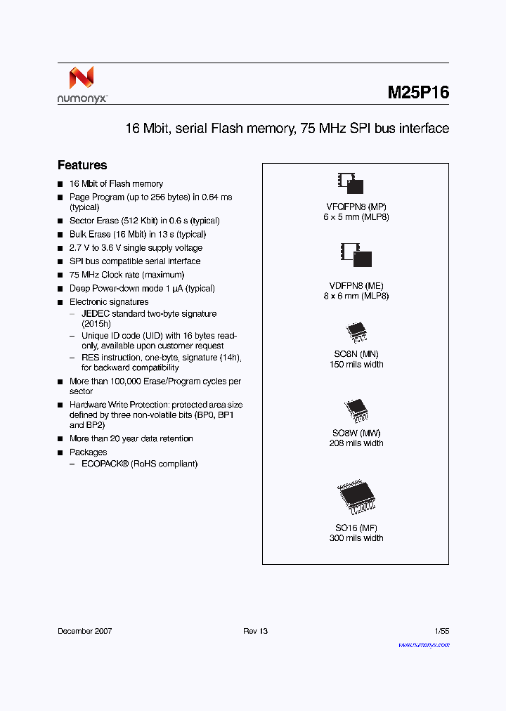 M25P16-VMF6_4168826.PDF Datasheet Download --- IC-ON-LINE