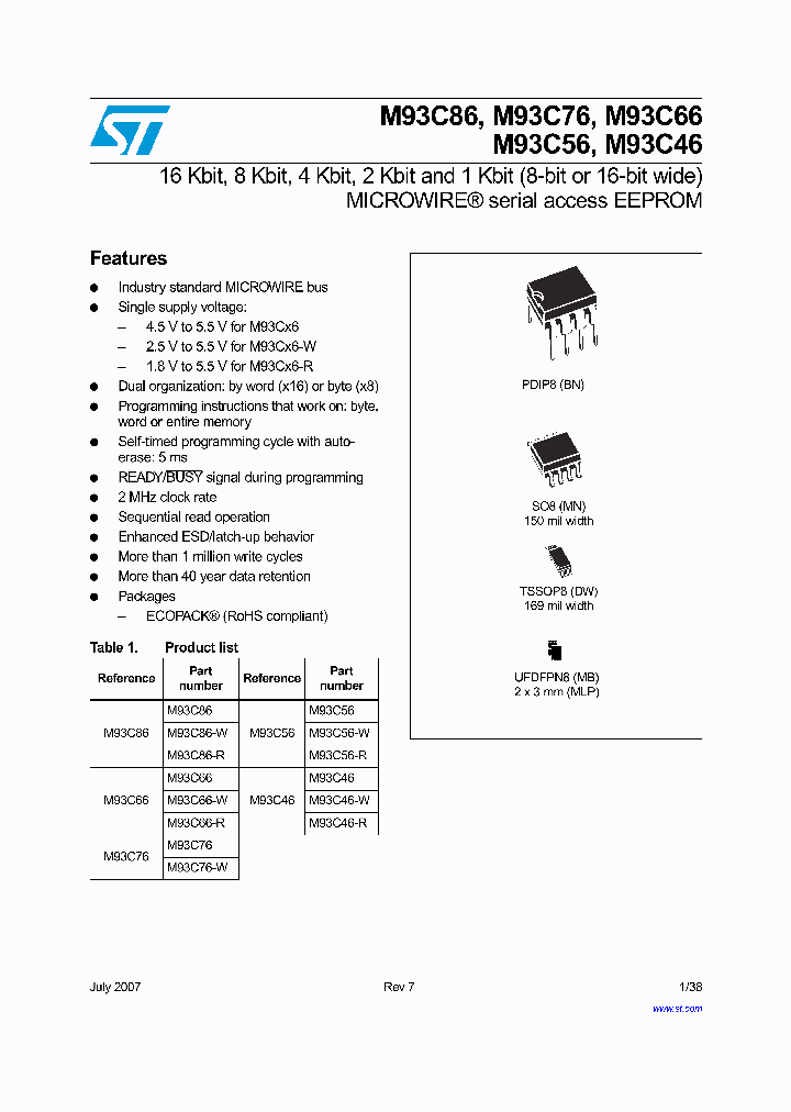M93C46-DS3GS_4476361.PDF Datasheet Download --- IC-ON-LINE