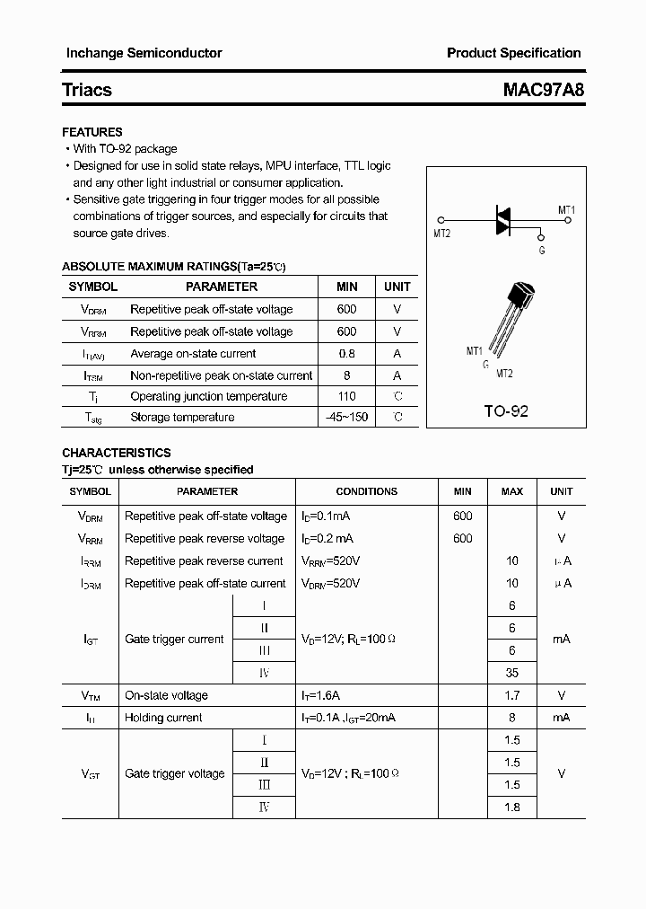 MAC97A8_4600036.PDF Datasheet Download --- IC-ON-LINE