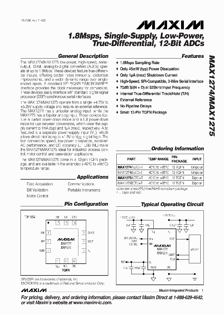 MAX1274AETCT_4468554.PDF Datasheet Download --- IC-ON-LINE