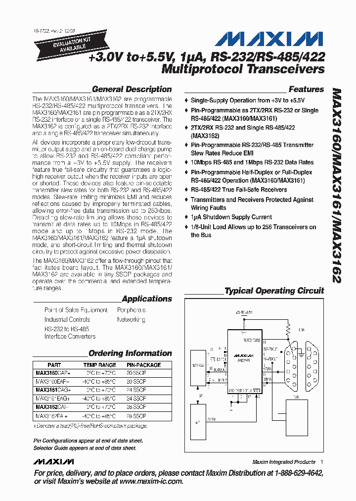 MAX316009_4894219.PDF Datasheet Download --- IC-ON-LINE