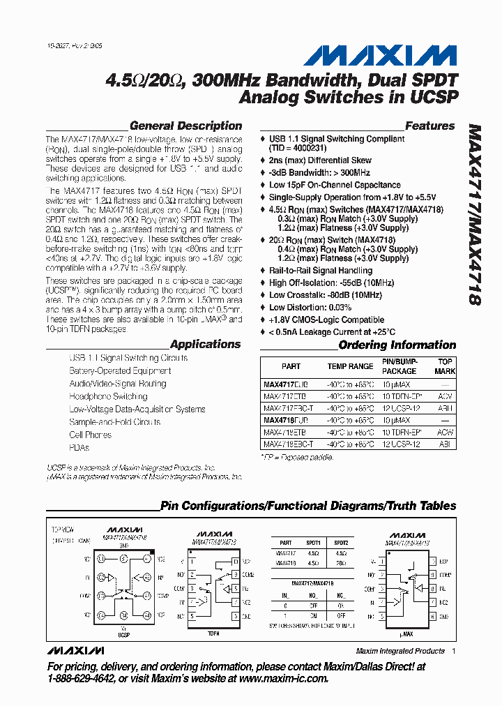 MAX4717EBC_4919228.PDF Datasheet Download --- IC-ON-LINE