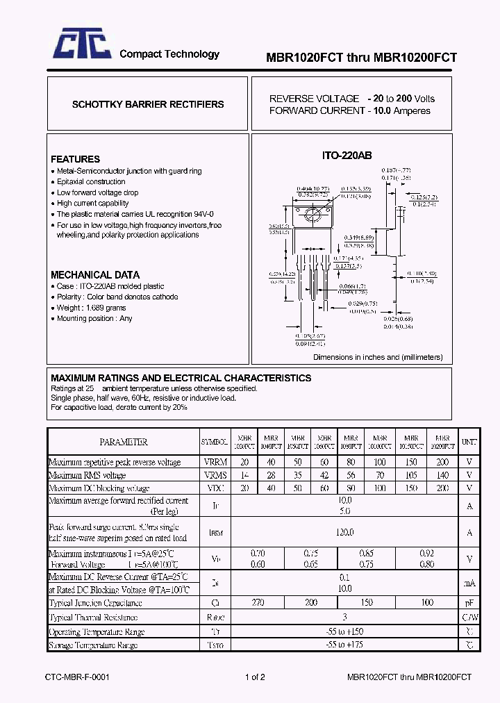 MBR10200FCT_4718299.PDF Datasheet Download --- IC-ON-LINE
