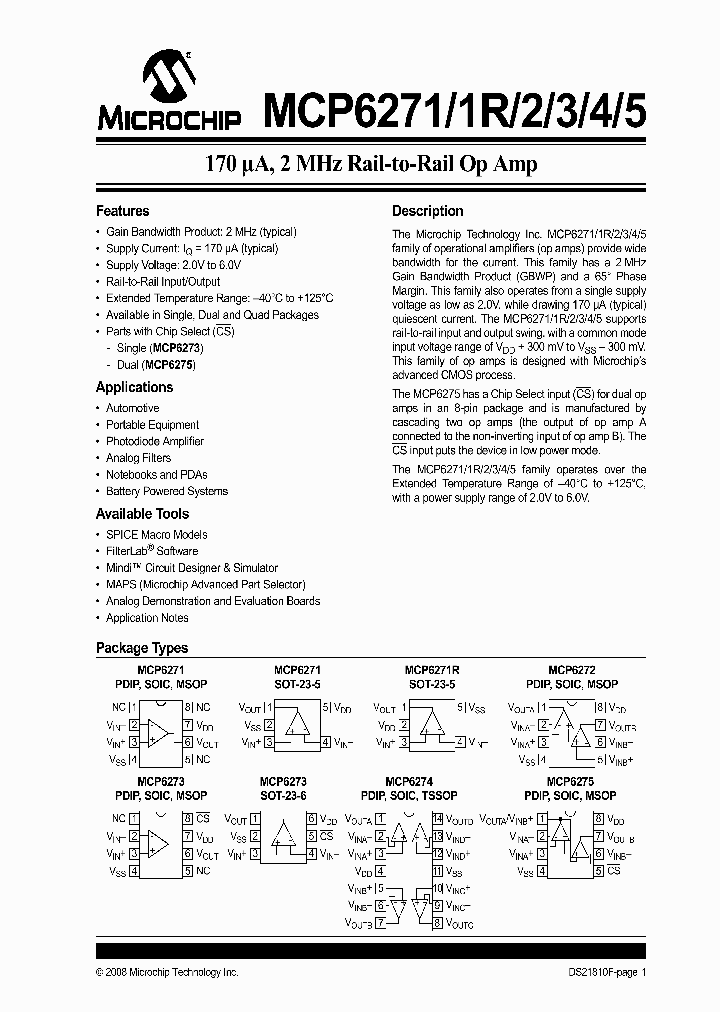 MCP6271T-ECH_4533191.PDF Datasheet Download --- IC-ON-LINE