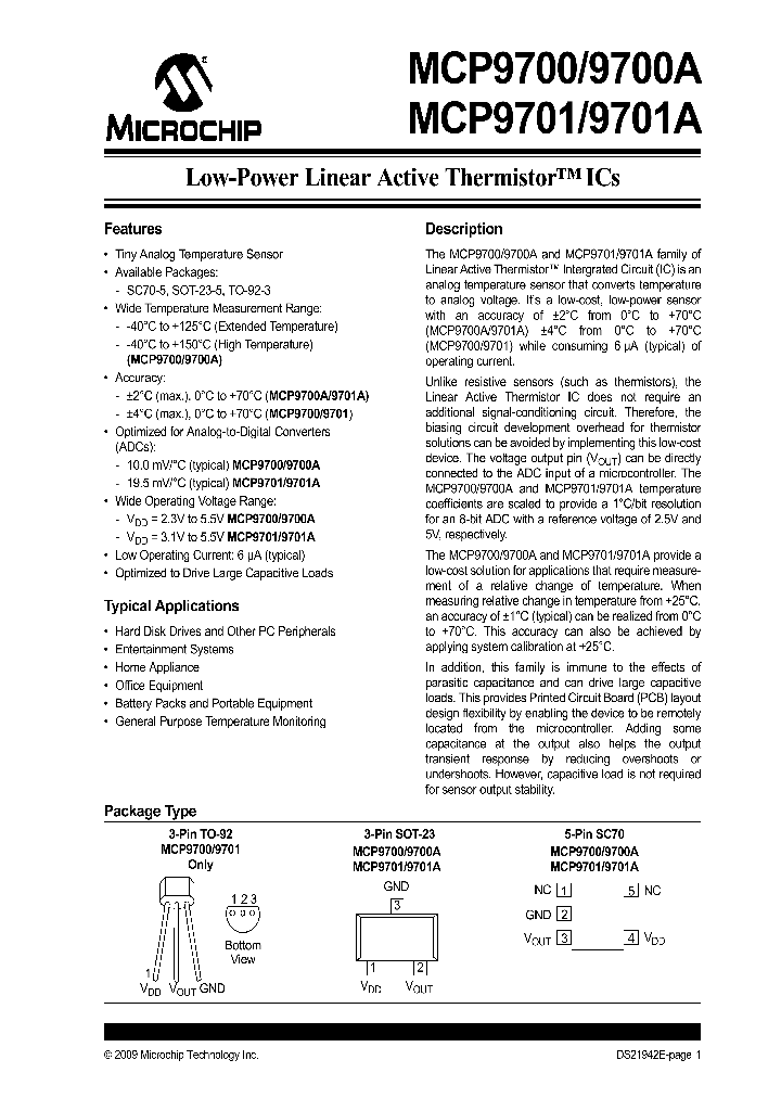 MCP9701T-ETT_4508280.PDF Datasheet Download --- IC-ON-LINE