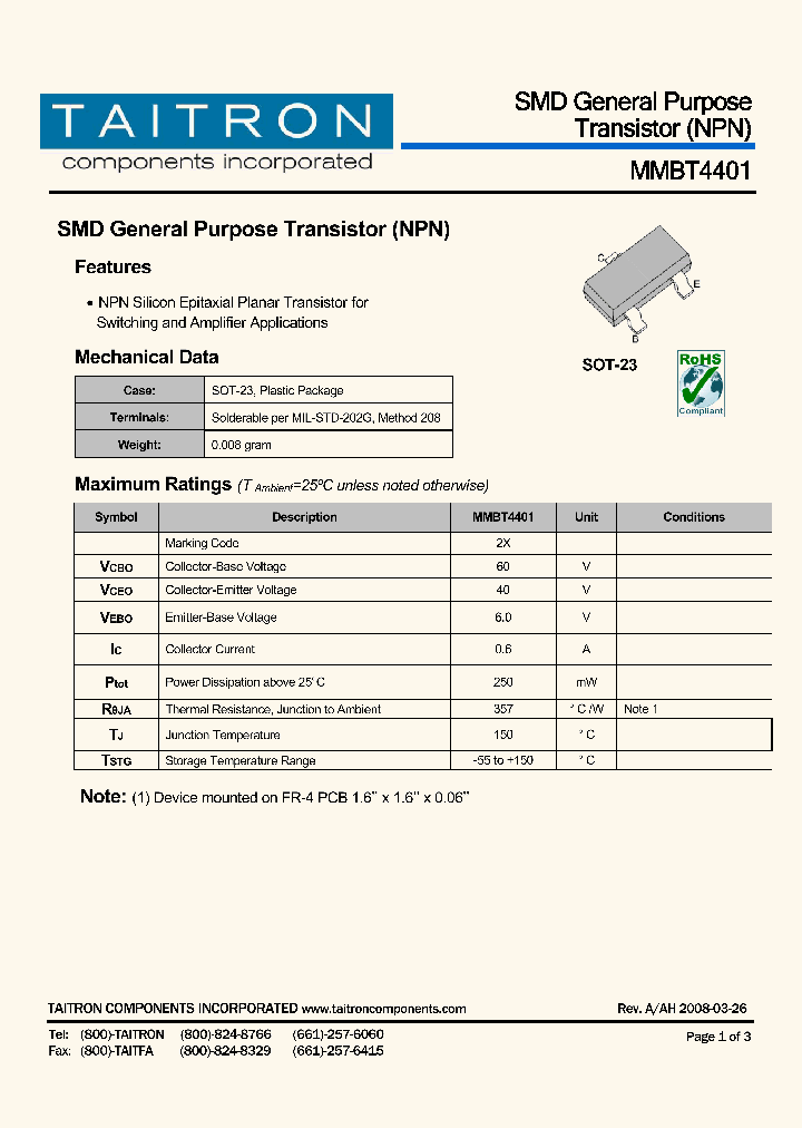 MMBT4401_4208199.PDF Datasheet Download --- IC-ON-LINE
