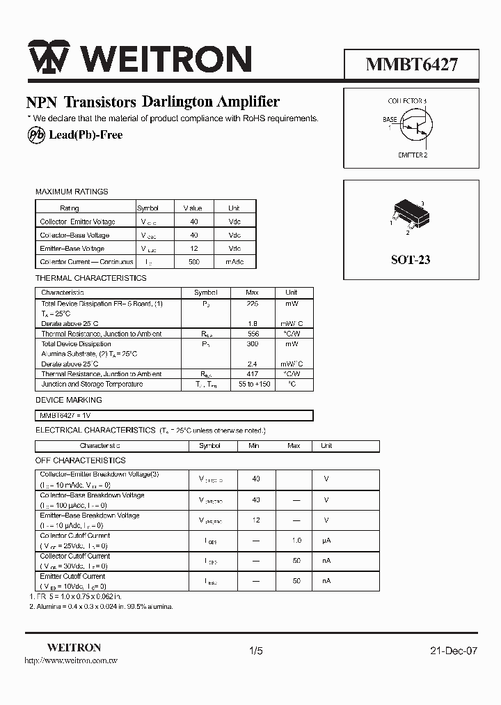MMBT6427_4626763.PDF Datasheet Download --- IC-ON-LINE